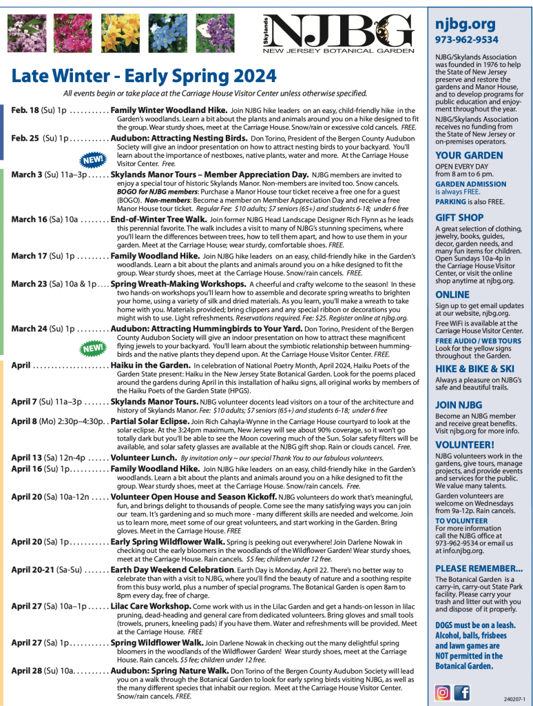 Calendar | New Jersey Botanical Garden